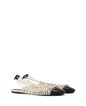 LANVIN Leather Knitline Slingback Ballerina - White/black