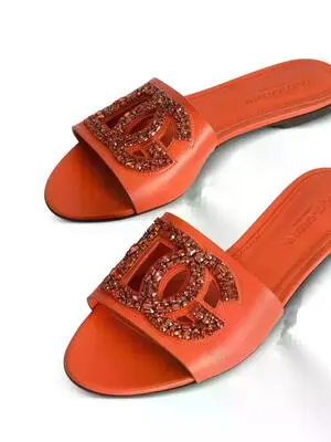 Dolce & Gabbana Embroidered Calfskin Flat Slides