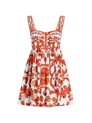 Dolce & Gabbana Majolica Print Poplin Dress - White