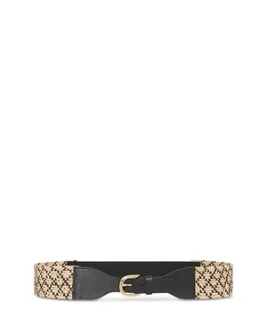 Gerard Darel Tyra Raffia & Leather Belt - Black