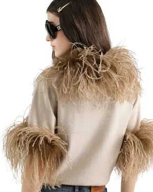 Dolce & Gabbana Cashmere Pullover With Feather Trim
