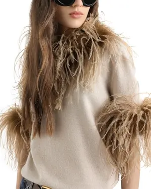 Dolce & Gabbana Cashmere Pullover With Feather Trim