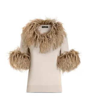 Dolce & Gabbana Cashmere Pullover With Feather Trim