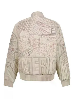 PELLE PELLE Ivory Leather Jacket With Embroidery And Ribbed Trim