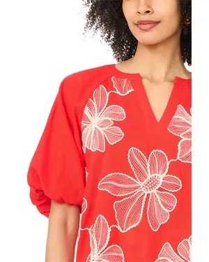 Vince Camuto Embroidered Split Neck Top