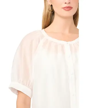 Vince Camuto Short Sleeve Button-down Top - Ultra White