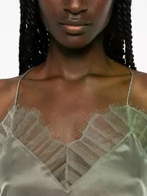 IRO PARIS Sage Satin Lace Trim V-neck Spaghetti Strap Sleeveless Top