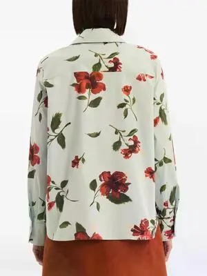 Oscar De La Renta Hibiscus Cotton Poplin Blouse