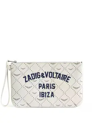 Zadig&Voltaire Logo-print Zip Clutch Bag - Neutrals