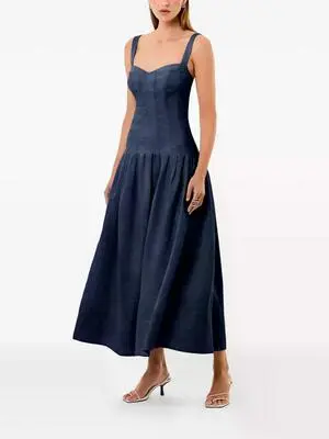 NICHOLAS Makenna Drop-waist Corset Midi Dress - Blue
