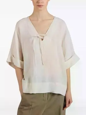 GLANSHIRT Ivory Tie-neck Blouse