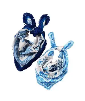 Anthropologie Set Of Two Satin Headscarves - Blue Seashell