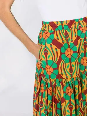 La DoubleJ Big Graphic-print Tiered Skirt - Green