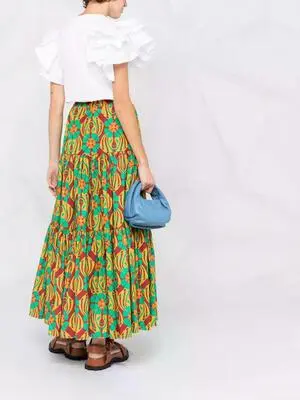 La DoubleJ Big Graphic-print Tiered Skirt - Green