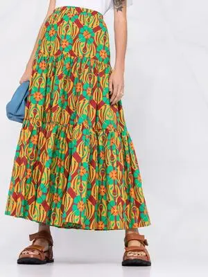 La DoubleJ Big Graphic-print Tiered Skirt - Green