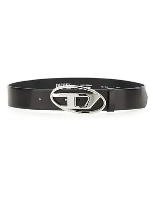 DIESEL® Leather Belt With Oval Buckle - Black