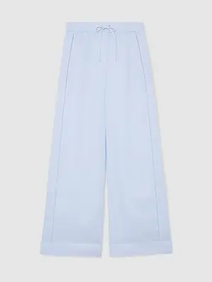 REISS Riley Linen Wide Leg Trousers - Silver Blue