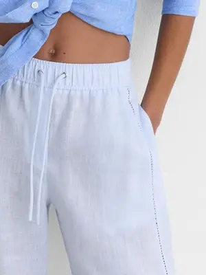 REISS Riley Linen Wide Leg Trousers - Silver Blue