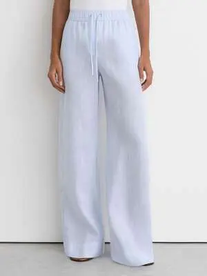REISS Riley Linen Wide Leg Trousers - Silver Blue