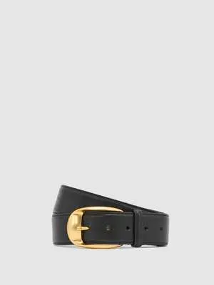 REISS Sammy Leather Rounded-buckle Belt - Black