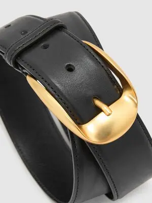 REISS Sammy Leather Rounded-buckle Belt - Black
