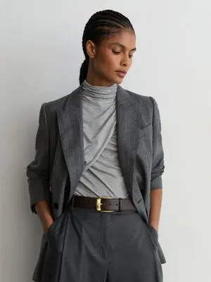 REISS Sammy Leather Rounded-buckle Belt - Chocolate