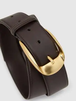 REISS Sammy Leather Rounded-buckle Belt - Chocolate
