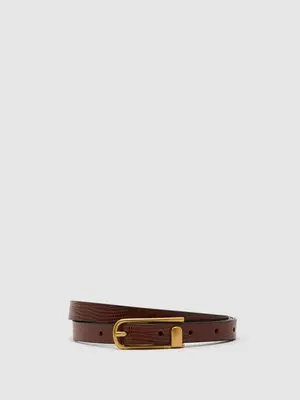 REISS Iris Slim Leather Half-keeper Belt - Tan