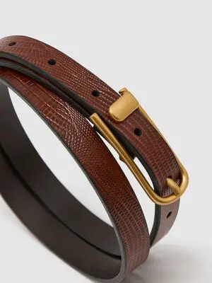 REISS Iris Slim Leather Half-keeper Belt - Tan