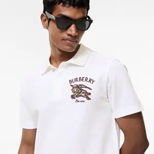 Burberry Knight Check Cotton Polo Shirt - Chalk White