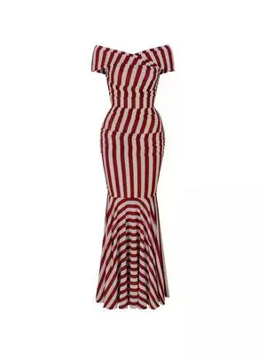 Dolce & Gabbana Striped Ruched Maxi Dress
