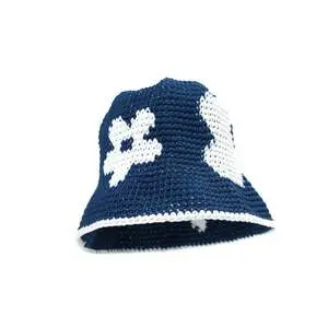 HOTPOT VARIETY Hand-crocheted Bucket Hat - Blue/white