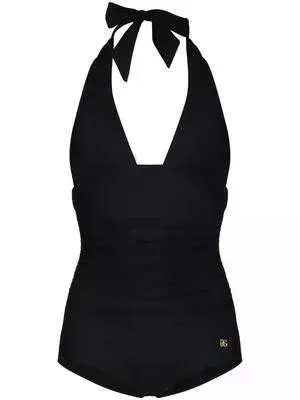 Dolce & Gabbana Logo-plaque Halterneck Swimsuit - Black