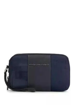 PIQUADRO Logo-plaque Panelled Clutch Bag - Blue