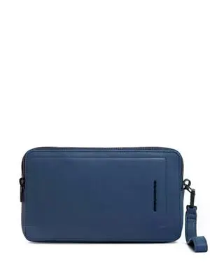 PIQUADRO Leather Clutch Bag With Wrist Strap - Blue