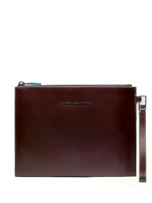 PIQUADRO Logo-plaque Leather Clutch Bag - Brown