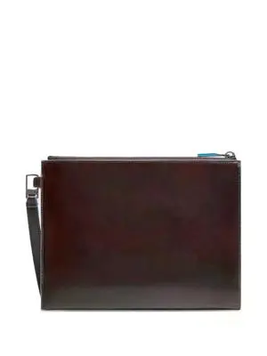 PIQUADRO Logo-plaque Leather Clutch Bag - Brown