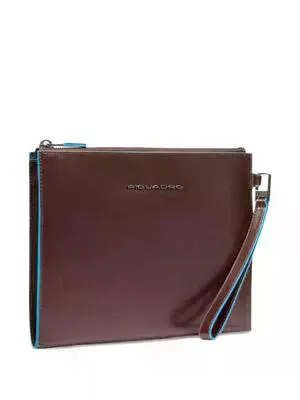 PIQUADRO Logo-plaque Leather Clutch Bag - Brown
