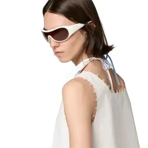 Miu Miu Sleeveless Lace-trimmed Poplin Dress