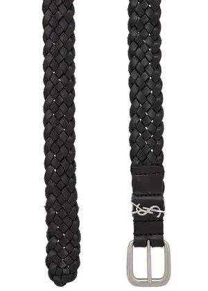 Saint Laurent Braided Leather Belt - Black