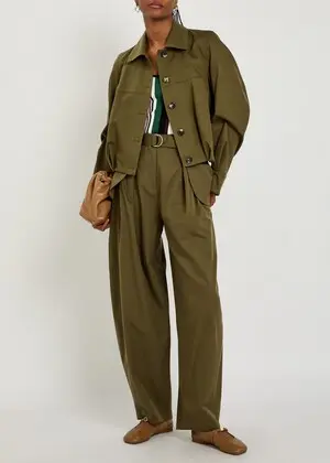 Loewe Layered Barrel-leg Cotton-blend Trousers - Khaki