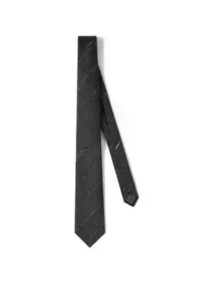 Brunello Cucinelli Slubbed Stripes Silk And Cotton Neck Tie