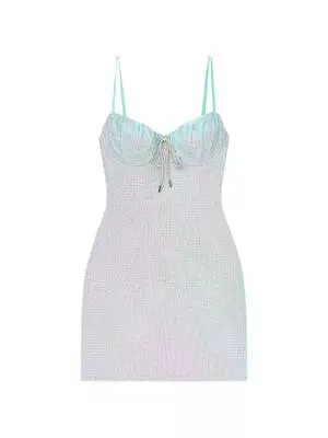 AREA Crystal Embellished Sweetheart Neck Mini Dress