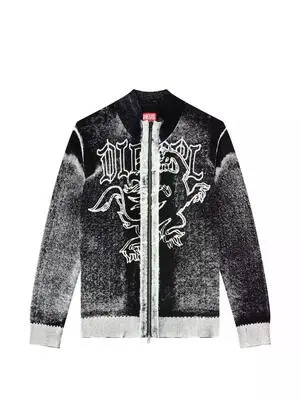 DIESEL® Graphic Print Zip-up Cardigan - Black