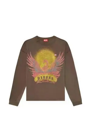 DIESEL® Long Sleeve T-shirt With Phoenix Graphic - Brown