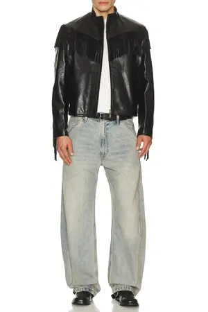 AUSTIN POST Leather Fringed Western Cafe Racer Jacket