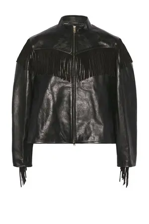 AUSTIN POST Leather Fringed Western Cafe Racer Jacket