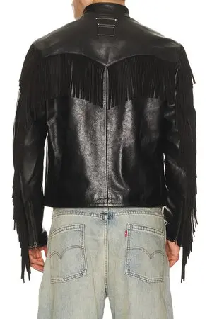 AUSTIN POST Leather Fringed Western Cafe Racer Jacket