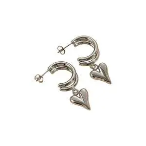 ISAIAH 54:17 Drop Heart Huggie Earrings - Silver