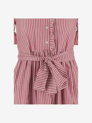 F.IT Striped Cotton Dress With Ruffle Collar - Red